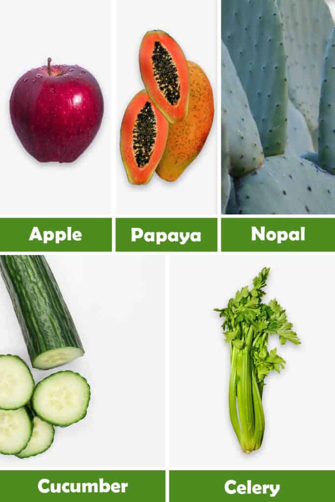 Celery, Nopal, Apple, Cucumber and Papaya Juice