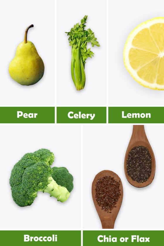Pear, Broccoli, Celery, Lemon and Chia / Flax Smoothie